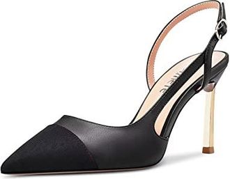 Castamere Haut High Talon Heel Pointu Bout Slingback Escarpins Mariage Danse Patchwork 8.5 CM Heels Noir 39 EU