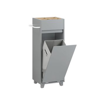 SoBuy W&auml;scheschrank mit ausklappbarem W&auml;schesack W&auml;schesammler mit oberen 4 Ablagen W&auml;schekorb W&auml;schetruhe Badezimmerschrank Badschrank Dunkelgrau BHT ca. 3