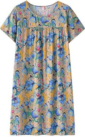 Generic Robe de nuit dété en coton à manches courtes pour femme du milieu - Nouveau ajustement ample - Vêtements de nuit pour personnes âgées - Robe grande ta