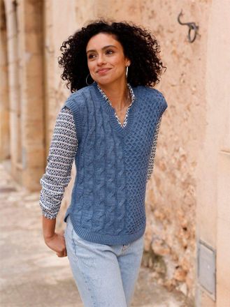 Witt Strickpullover Pullunder &Auml;rmellos Zopfmuster
