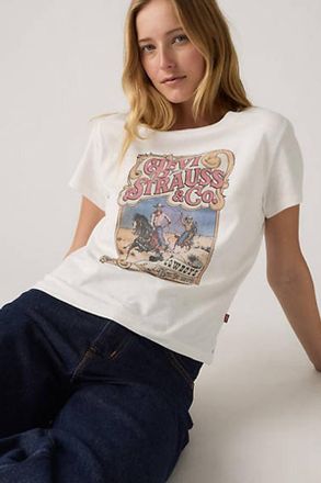 Levi's T Shirt Graphique Boxy - Femme - Blanc / Western Archival Worn By All Cowboys Poster - XS