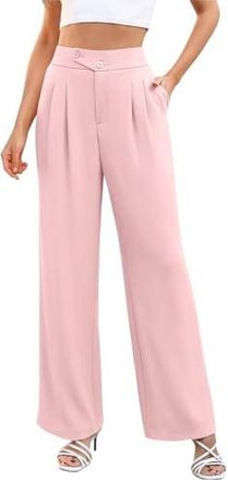 Generic Pantalon Large Femme Droite, Pantalon De Travail Taille Haute-Pantalon Palazzo Femme Chic Et Elegant Slim éTé avec Poche Boutons Pantalons pour Le Tra