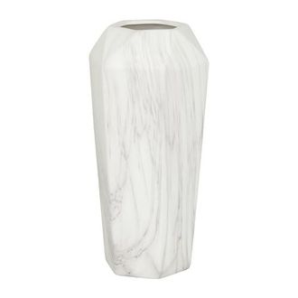 Deco 79 60770 Geometrically-Shaped Marbled White Ceramic Vase, 14 x 6, Black