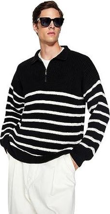 Trendyol Pull rayé à Manches Longues Grande Taille pour Homme Sweater, Noir, XL