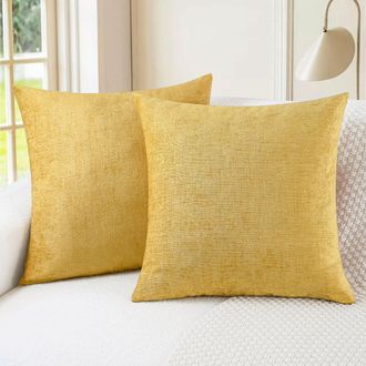 CaliTime Kissenbezüge Kissenhülle 2 Stück Cozy Kissenbezüge für Couch Sofa Heimdekoration Solide Gefärbt Weich Chenille 40cm x 40cm Gold