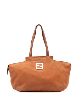 Fendi cabas m&eacute;dium en nubuck &agrave; brides en cha&icirc;ne FF (2010-2025) - Marron