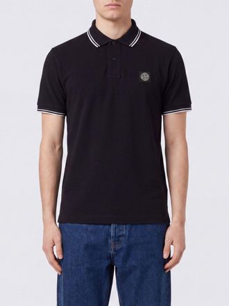 Stone Island Polo en coton avec logo Compass et col &agrave; rayures contrastantes