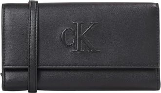 Calvin Klein Portefeuille Femme Sculpted Long Fold avec Dragonne, Noir (Black), Taille Unique