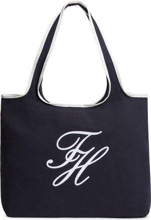Tommy Hilfiger Tragetasche TOMMY HILFIGER TH SUMMER TOTE CANVAS, Damen, Gr. B/H/T: 46cm x 39cm x 19cm, schwarz-wei&szlig; (dunkelblau), Textil, Taschen, Damen Schultertasc