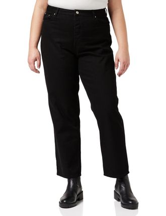 NA-KD Damen Straight Leg Denim Jeans, Schwarz-Washed Black, 40 EU