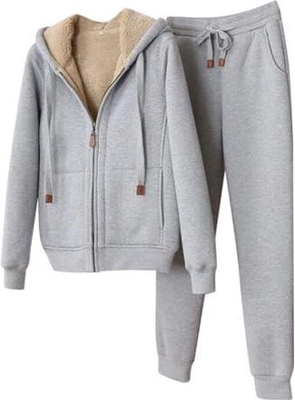 Generic Surv&ecirc;tement Femme Ensemble Doubl&eacute;e De Fourrure Manteau Zipp&eacute; Sweat &Agrave; Capuche Jogging Automne Hiver Tenue De Sport 2 Pi&egrave;ce Suit