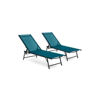 IDMarket Idmarket - Satz von 2 verstellbaren Gartenliegen kailua aus anthrazitgrauem Stahl und duckblauem Stoff