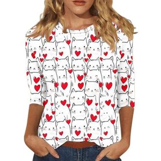 Generic T-shirt d&eacute;contract&eacute; &agrave; col rond et manches 3/4 pour femme pour la Saint-Valentin 2026, blanc, 3XL
