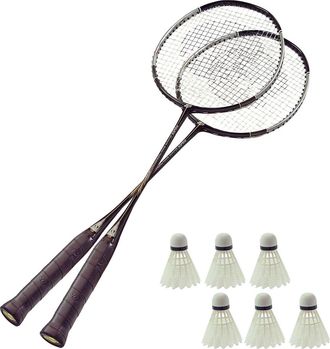 Sport-Tec Badminton Set 2 Schläger 6 Bälle, Badmintonschläger, Federball, Badmintonball