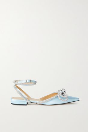 Mach & Mach Chaussures Plates &Agrave; Bouts Pointus En Satin &Agrave; Cristaux Double Bow - Bleu