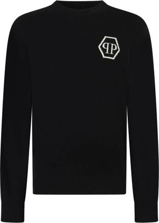 Philipp Plein Homme, Pulls, Noir, Taille: M Pull ras du cou en cachemire Jacquard Hexagone