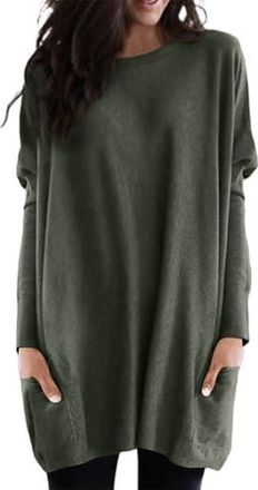 Generic T Shirt Manche Longue Femme Grandes Tailles- Haut de Sport Crew Neck-Top Longue Couleur Uni avec Poche Tunique Manches Bouffantes Chemise L&acirc;che et Con