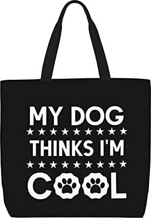 Generic Sac Fourre-Tout Mon Chien Pense Que Je Suis Cool Fourre Tout Pliable Avec Poign&eacute;es Sacs En Toile &Eacute;paule, Pour Tous Les Jours, &Eacute;cole, Femmes, Shopping