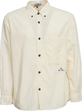 Stone Island Homme, Chemises, Blanc, Taille: L Cotton Tela Paracadute Overshirt