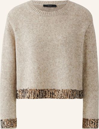 Oui Pullover Mit Pailletten beige