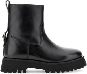 Caf&egrave;noir Bottines En Cuir &Agrave; La Cheville Avec Boucle D&eacute;corative &Agrave; Larri&egrave;re, Pour Femme, Couleur Noir, Taille 35