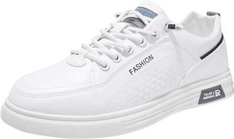 Generico Chaussures homme blanches en cuir avec bout rond et lac&eacute;, baskets confortables et respirantes d&eacute;contract&eacute;es, Blanc, 41 EU