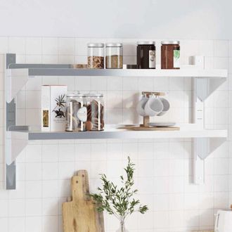 vidaXL Vidaxl - tag&egrave;re murale 2 niveaux 100x23,5x60cm argent&eacute; acier inoxydable