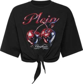 Philipp Plein T-Shirt Round Neck Ss Bow Cropped Cherry