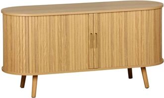 Sweeek Meuble TV scandinave 2 portes coulissantes. 4 compartiments. effet bois rainuré. L120 x 40 x 57 cm