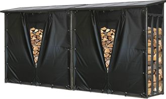 Quick Star 2 St&uuml;ck Metall Kaminholzregal Anthrazit XXL 185 x 70 x 185 cm mit Wetterschutz Garten Kaminholzunterstand 4,6 m&sup3; / 7 SRM Kaminholzlager Stapelhilfe Au