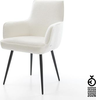 DELIFE Esszimmerstuhl Heira-Flex mit Armlehnen Boucl&eacute; Soft Beige 4-Fu&szlig; konisch Schwarz Taschenfederkern, Esszimmerst&uuml;hle