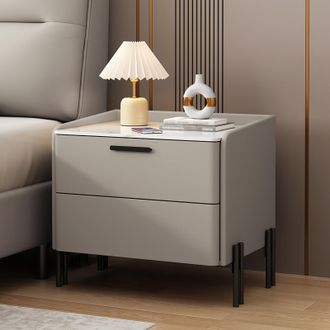 Generic Schlichte Nachttisch Aus Holz, Moderner Beistelltisch Mit 2 Schubladen, Bodenaufbewahrungsschrank Für Schlafzimmer Und Wohnzimmer(Gray,50cm)