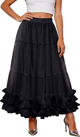 Generico D&eacute;guisement de paon - Jupe longue en maille &eacute;lastique taille haute pour femme - Pour ballet, bal, bal de fin dann&eacute;e, f&ecirc;te - Grandes tailles, Noir, Tai