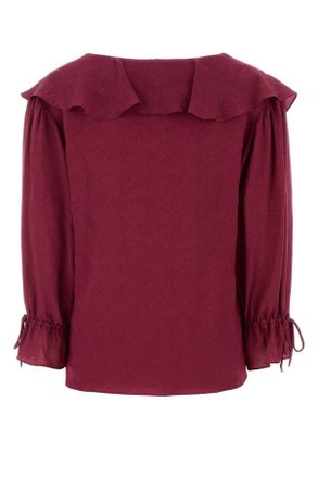 Chlo&eacute; Womens Ruffled Silk Blouse Purple Sweater