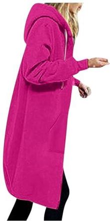 Generic Vestes pour femmes 2026 - Automne et hiver - Style d&eacute;contract&eacute; - Couleur unie - Cordon de serrage - Longue poche zipp&eacute;e - Manteau &agrave; capuche, rose vif,