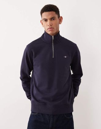 GANT Sweatshirt in Marineblau mit kurzem Rei&szlig;verschluss