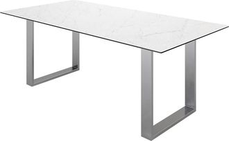 DELIFE Esszimmertisch Edge Keramik Laminam Statuarietto Weiß 200x100 Edelstahl Schmal