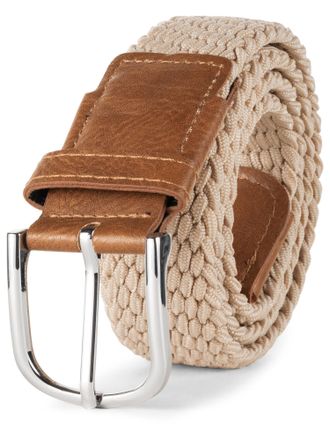 Indicode Unisex Alvin Stoffg&uuml;rtel 35mm breit | Kunstleder-Riemen & Metall G&uuml;rtelschnalle Tan, 105