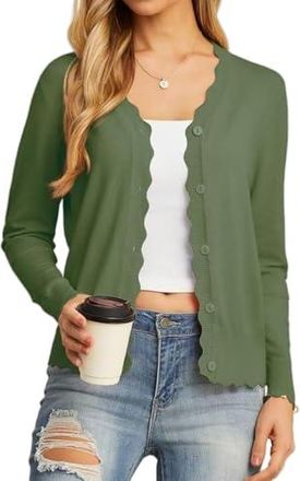 Generic Cardigan d&eacute;contract&eacute; pour femme, cardigan d&eacute;t&eacute; l&eacute;ger et court &agrave; col en V pour femme, vert militaire, XXL