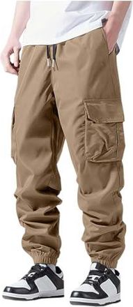 Generic Pantalon Cargo Homme Taille Haute- Pantalons De Sport Palazzo Casual Couleur Unie Confortable Ample Multi-Poches Chic Streetwear De Tous Les Jours Pol