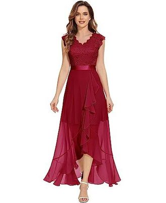 Dressystar Vokuhila Robe de soir&eacute;e &eacute;l&eacute;gante avec encolure en V pour femme, Rouge fonc&eacute;, XXL