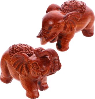 Cabilock 2st&uuml;cke Holzelefantengeschnitzte Skulptur F&uuml;r Heimdekoration Tierdekor F&uuml;r Tisch Und B&uuml;cherregal Holztierornament F&uuml;r Auto Und B&uuml;ro Leicht Tragbar