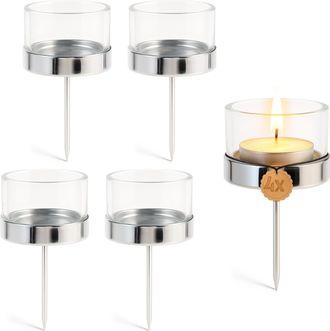 Matches 21 Teelichthalter 4er Set Metall Silber & Glas &Oslash; 5,2 cm - Adventskranz Kerzenhalter f&uuml;r Teelichter