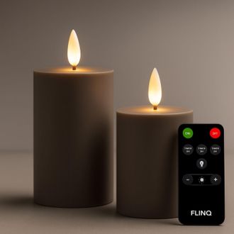 FlinQ LED Outdoor Kerzen mit Bewegender Flamme - 2er Set Wasserdicht & UV-Beständig mit Fernbedienung, Timer & Dimmfunktion - Flackernde Flamme für Balkon &
