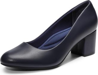 Dream Pairs Damen Pumps Niedriger Blockabsatz Abendschuhe Bequeme High Heels,Size 38.5,Navy-Pu,SDPU2462W