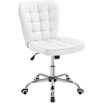 Yaheetech Chaise de Bureau &agrave; roulettes Chaise dOrdinateur en Similicuir avec Assise R&eacute;glable et Si&egrave;ge Dossier Rembourr&eacute;s 84 cm de Hauteur Blanc
