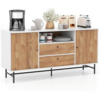 Costway Sideboard Holz, Buffetschrank mit Schiebet&uuml;ren & 2 Schubladen, Buffet mit Metallbeinen & Kippschutz, tv Schrank modern, f&uuml;r K&uuml;che Esszimmer