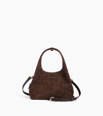 Le Tanneur Petit sac &agrave; main Juliette en cuir refente de velours emboss&eacute; crocodile