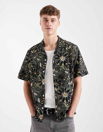 Levi's Sunset - Kurz&auml;rmliges Camp-Hemd in Schwarz gebl&uuml;mt
