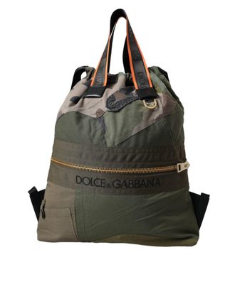Dolce & Gabbana Mens Canvas Patchwork Backpack Green
